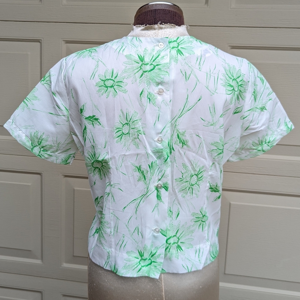 1960's Terry Chicago Floral Button Back Blouse M L - Gem